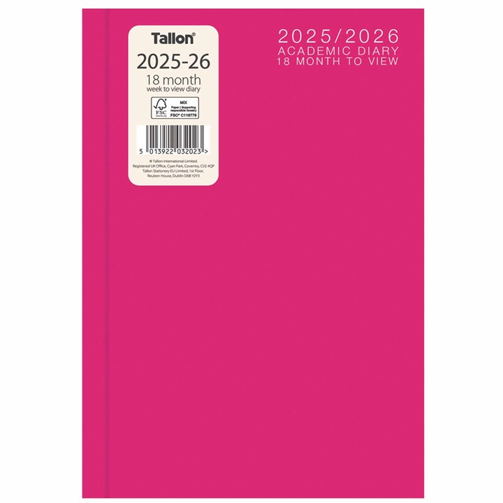 Pink Classic Academic Week-To-View A5 Diary 2025 - 2026